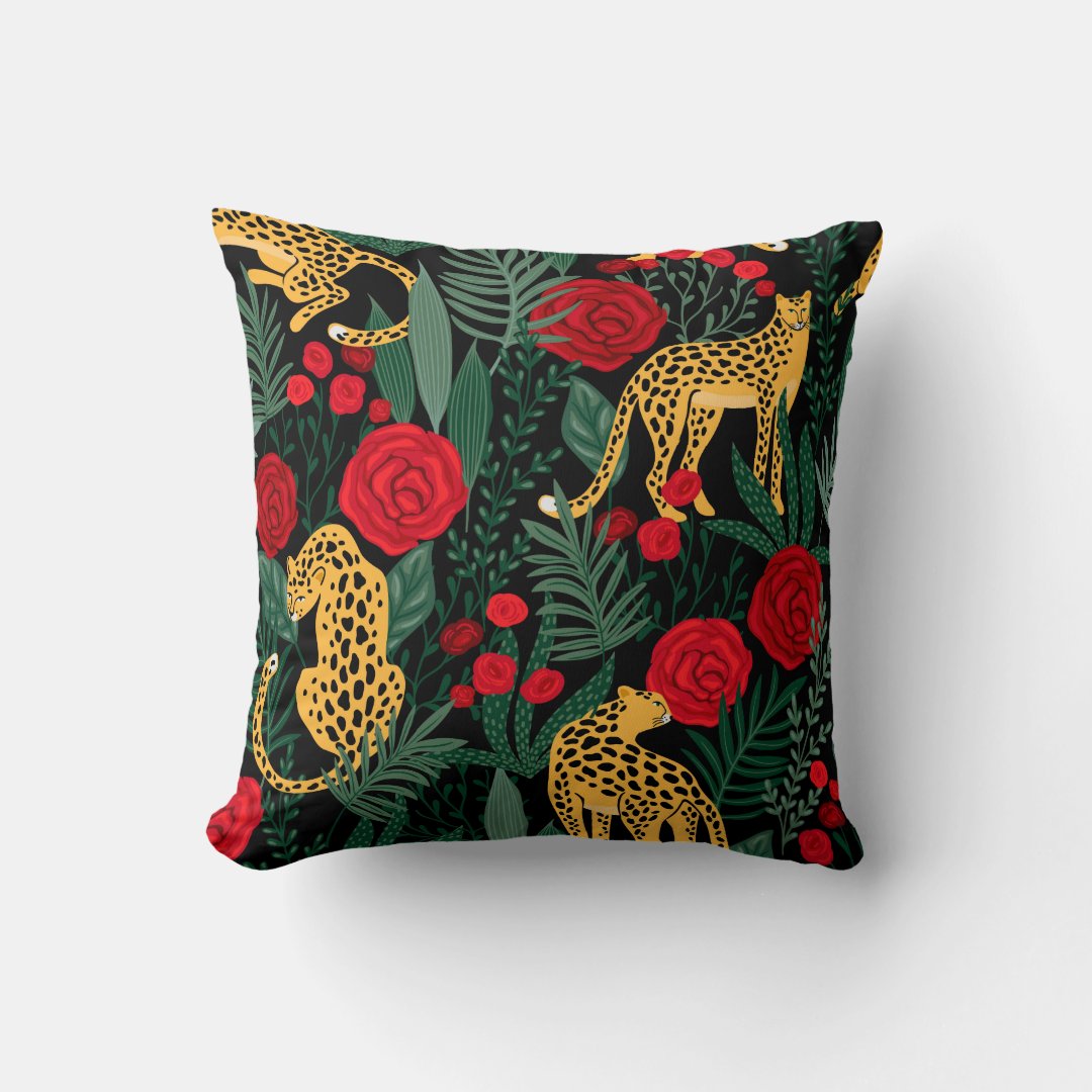 Leopards And Roses Throw Pillow | Zazzle