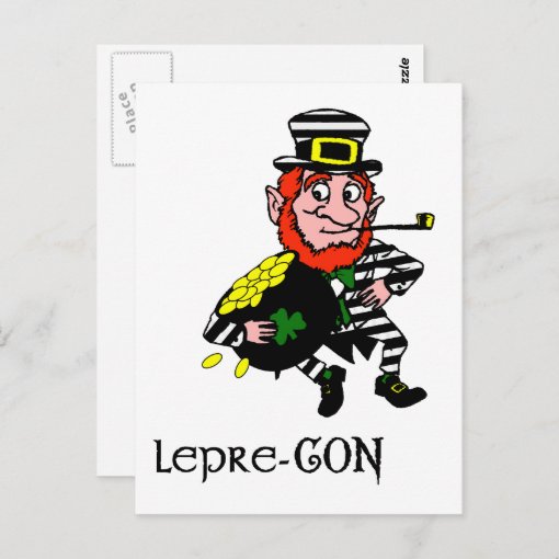 Lepre-con Leprechaun Stealing Pot of Gold Postcard | Zazzle