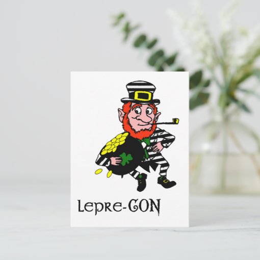 Lepre-con Leprechaun Stealing Pot of Gold Postcard | Zazzle