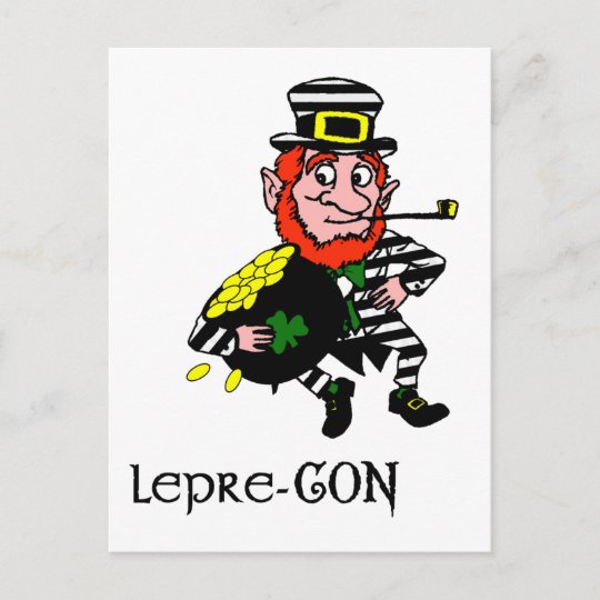 Lepre-con Leprechaun Stealing Pot of Gold Postcard | Zazzle.com