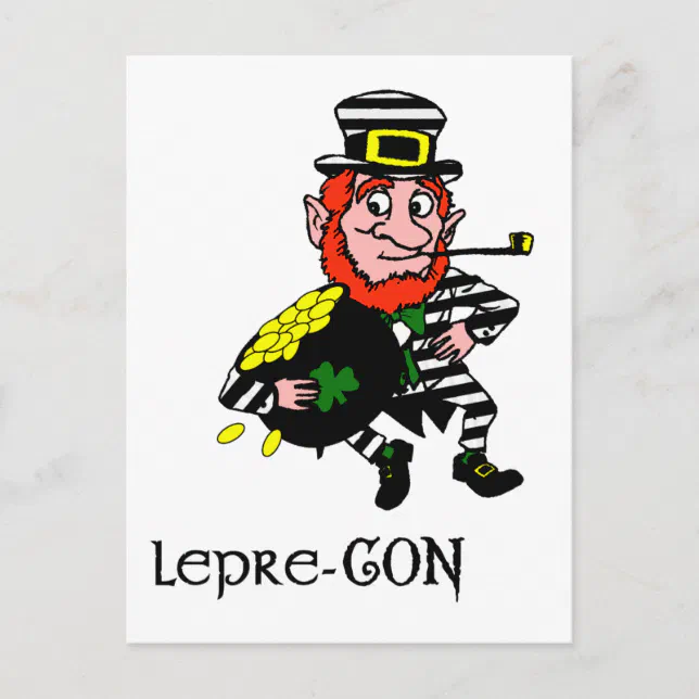 Lepre-con Leprechaun Stealing Pot of Gold Postcard | Zazzle