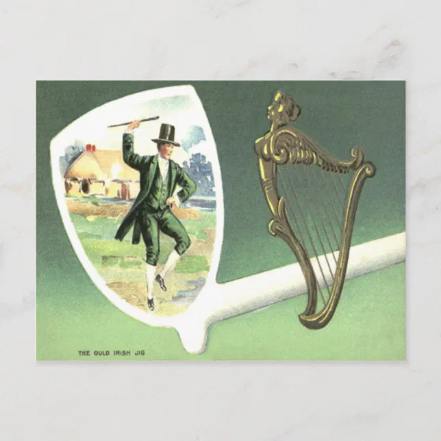 Leprechaun Harp of Erin Clay Pipe Jig Postcard | Zazzle