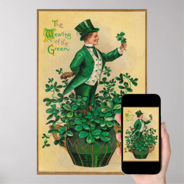 Leprechaun Shamrock Clay Pipe Harp of Erin Poster | Zazzle