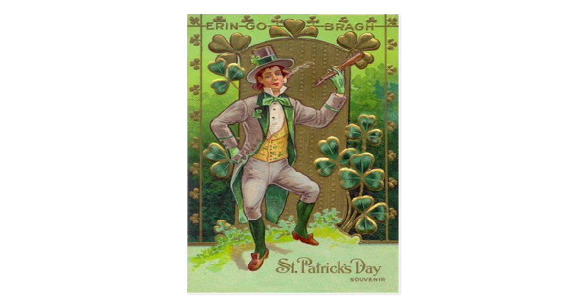 Leprechaun Shamrock Shillelagh Clay Pipe Postcard | Zazzle.com