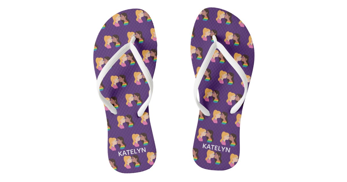 Lesbian Kiss Gay Pride Purple Monogram Lgbtq Flip Flops Zazzle