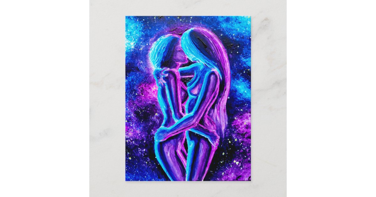 Lesbian Kiss In Blue And Purple Postcard Zazzle