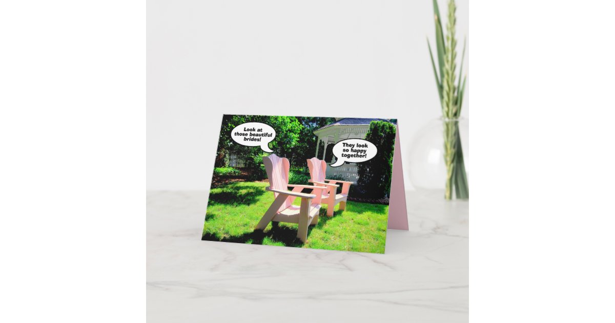 Lesbian Wedding Congratulations, Pink Chairs Card | Zazzle
