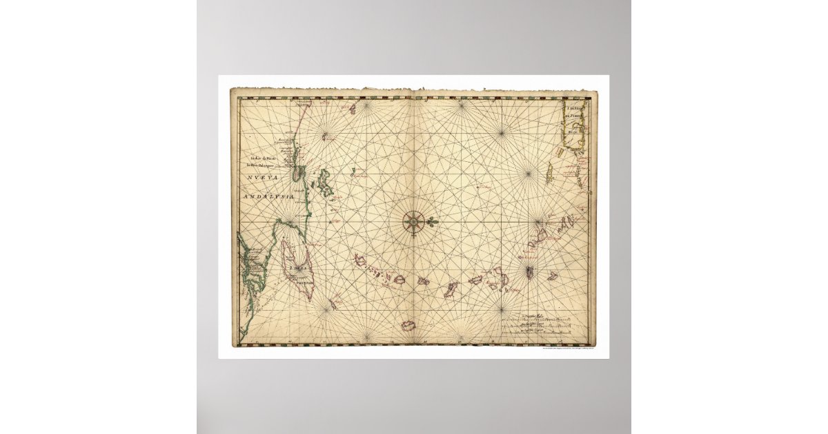 Lesser Antilles Map 1650 Poster | Zazzle