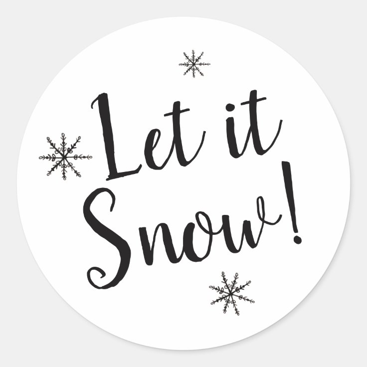 Let it Snow Black and White Snowflake Classic Round Sticker | Zazzle