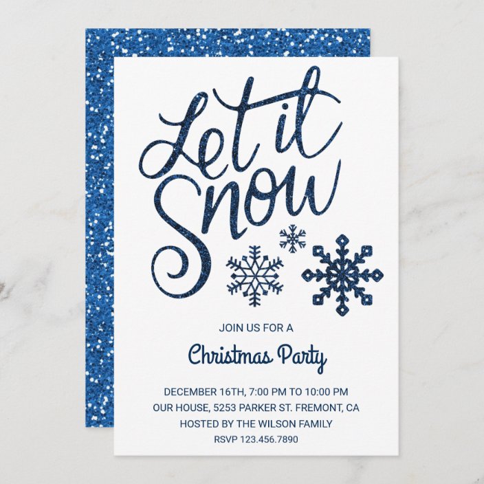 Let it Snow | Blue Sparkle Christmas Party Invite | Zazzle.com