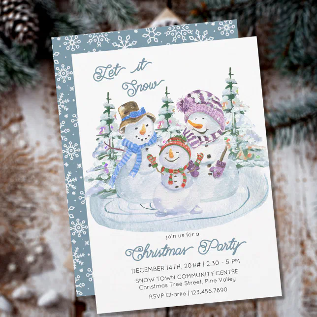Let it Snow Merry Snowman Christmas Party Invitation | Zazzle