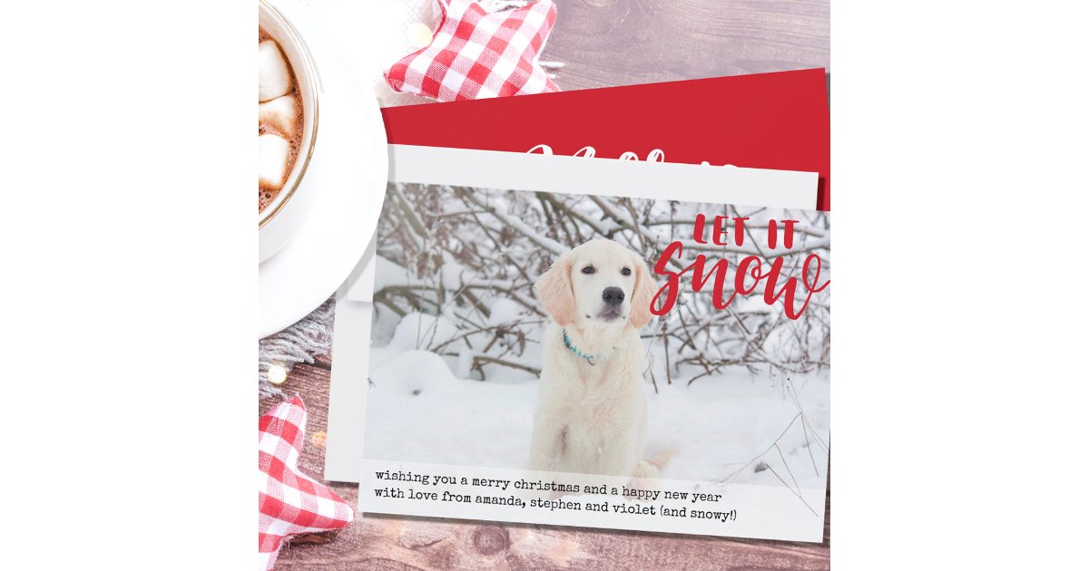 Let it Snow Red Hand Lettered Full Bleed Photo Holiday Card | Zazzle