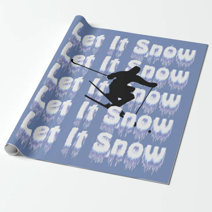 Let It Snow Skiing Snowboarding Winter Sports Wrapping Paper | Zazzle