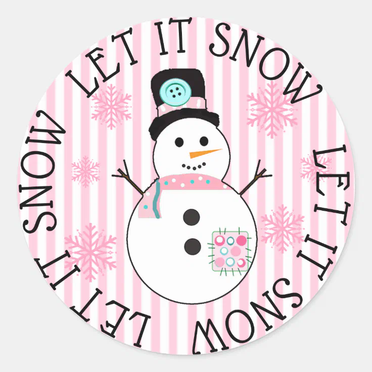 Let it Snow Snowman Pink Christmas Stickers | Zazzle
