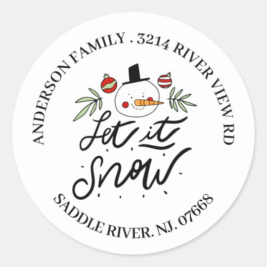Let it Snow Snowman Winter Address Label Sticker | Zazzle.com