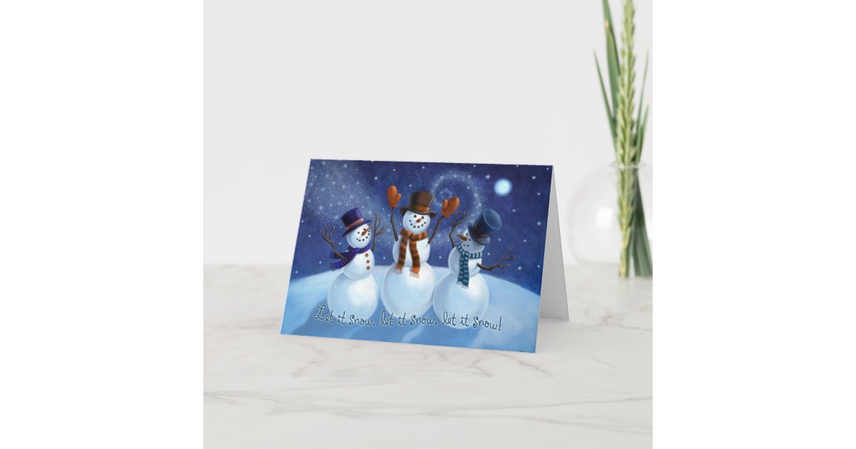 Let It Snow Snowmen Christmas Card | Zazzle