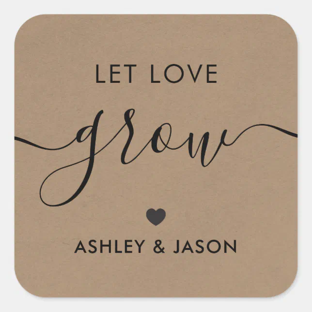 Let Love Grow Sticker, Plant Gift Tag, Wedding, Square Sticker | Zazzle