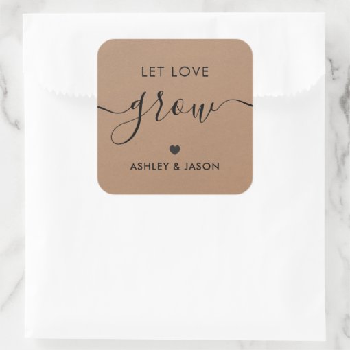 Let Love Grow Sticker, Plant Gift Tag, Wedding, Square Sticker | Zazzle