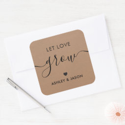 Let Love Grow Sticker, Plant Gift Tag, Wedding, Square Sticker | Zazzle