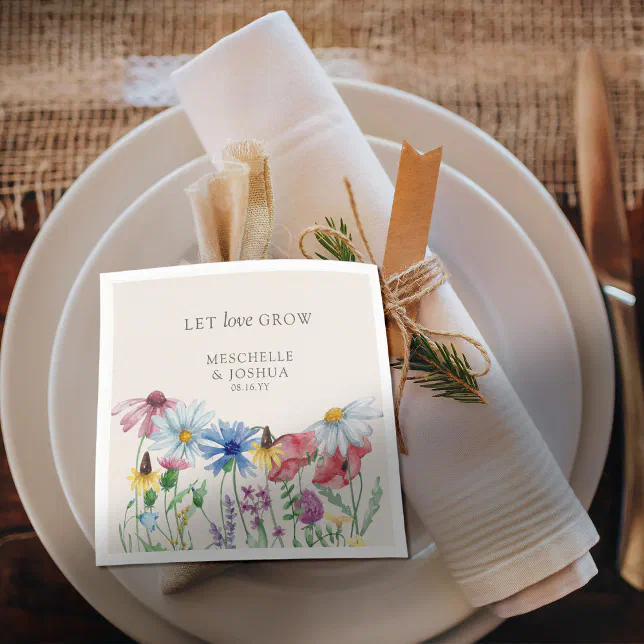 Let Love Grow Wildflower Country Floral Wedding Napkins | Zazzle