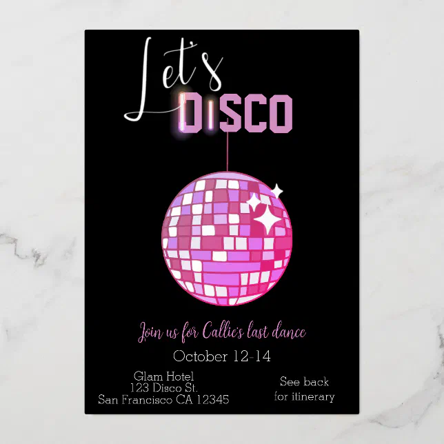 Let’s Disco Bachelorette Last Dance Neon Foil Invitation | Zazzle