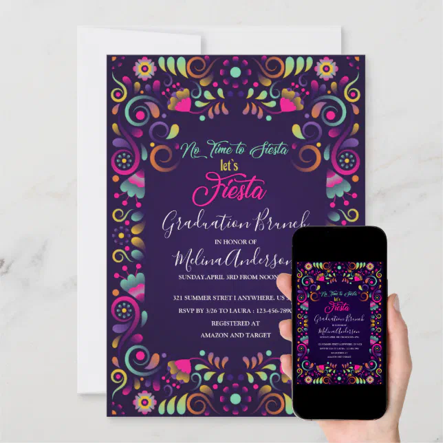 Let`s Fiesta watercolor Graduation Brunch Invitation | Zazzle