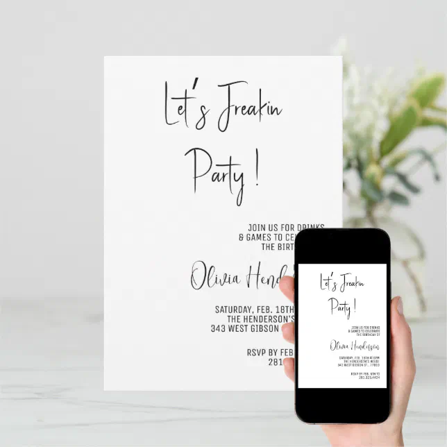 Let’s Freakin Party Text Message Simple Birthday Invitation | Zazzle