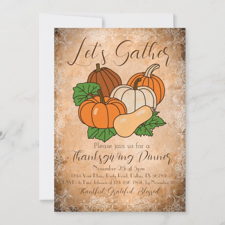 Let’s Gather Invitation, Editable Thanksgiving Invitation | Zazzle