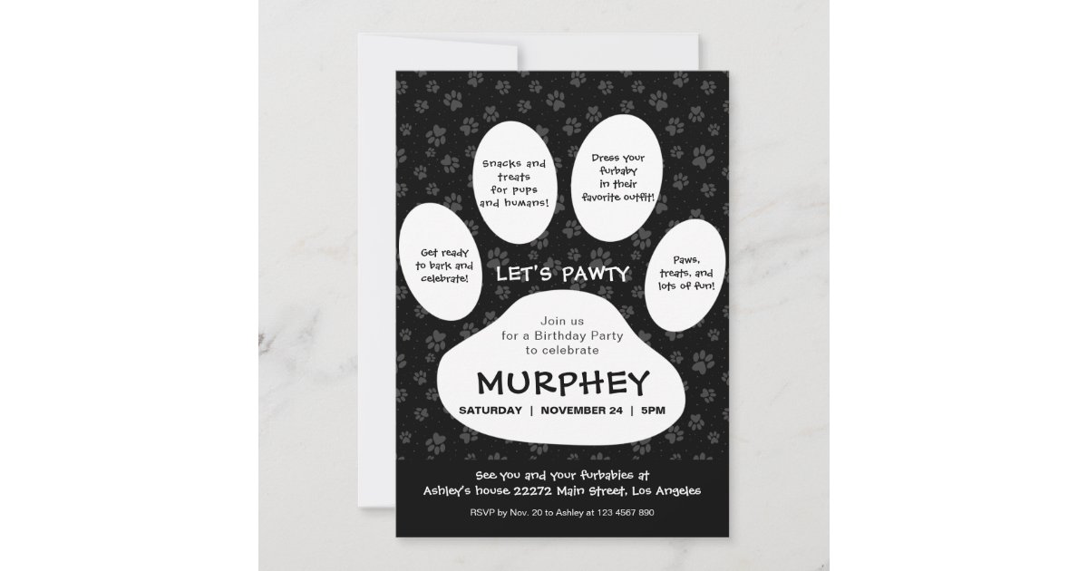 Let’s Pawty, Paw Print Invitation | Zazzle
