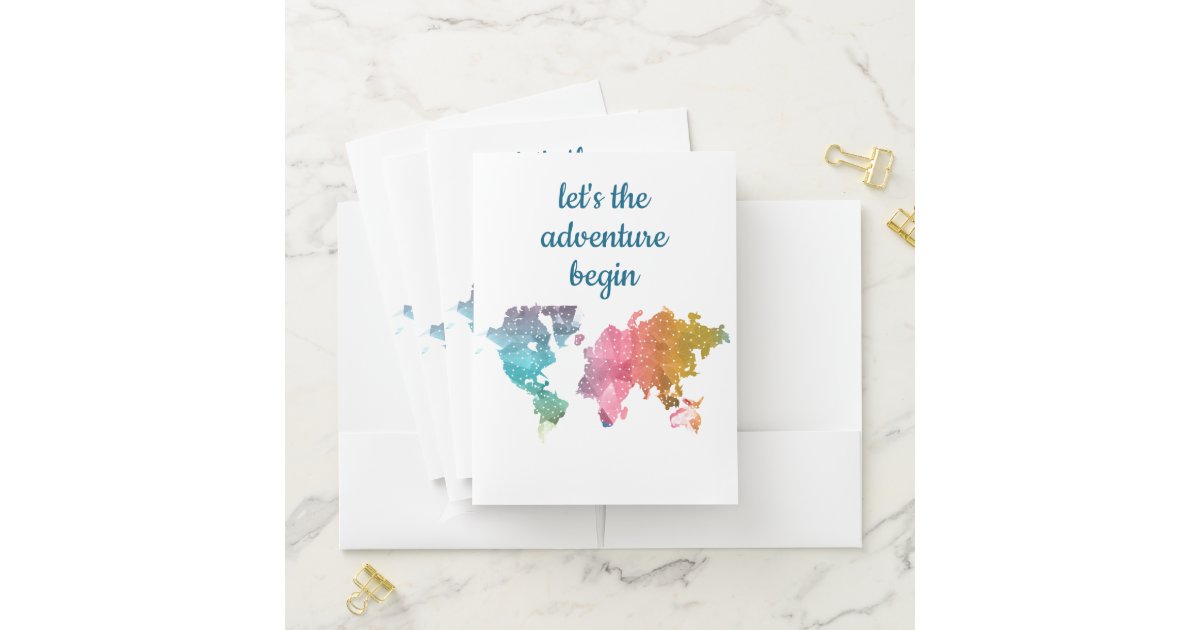 Let’s the Adventure Begin Geometric World Map Pocket Folder | Zazzle