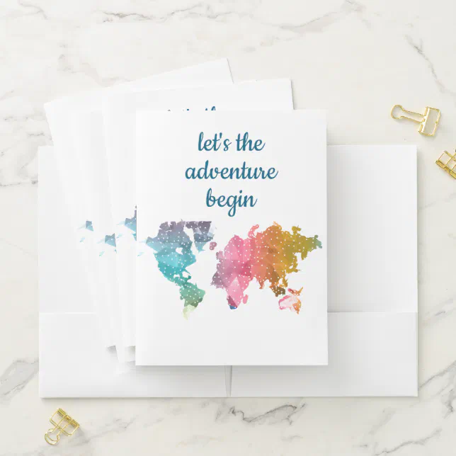 Let’s the Adventure Begin Geometric World Map Pocket Folder | Zazzle