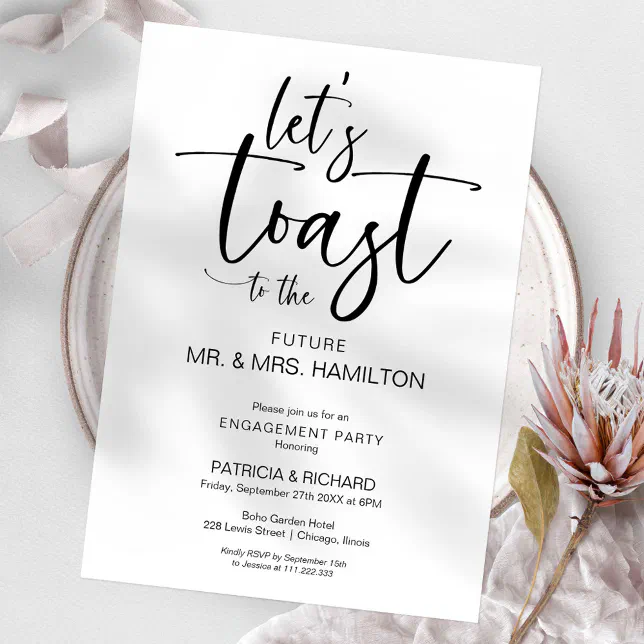 Let’s Toast Chic Calligraphy Engagement Party Invitation | Zazzle