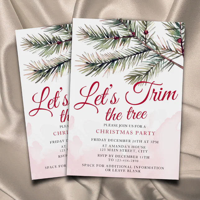 Let’s Trim the Tree Christmas Party Watercolor Invitation | Zazzle