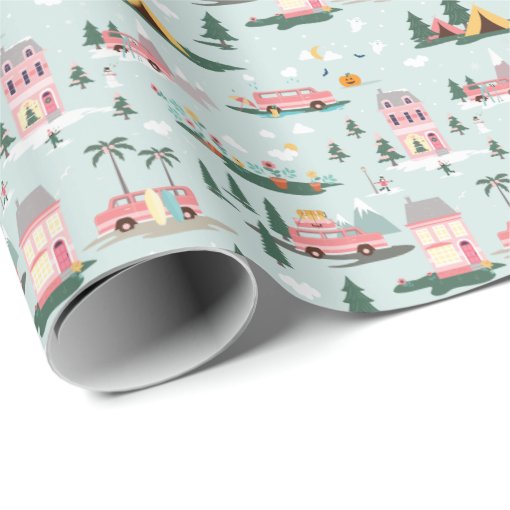 Let The Adventure Begin Chic Pink Retro Van Travel Wrapping Paper | Zazzle
