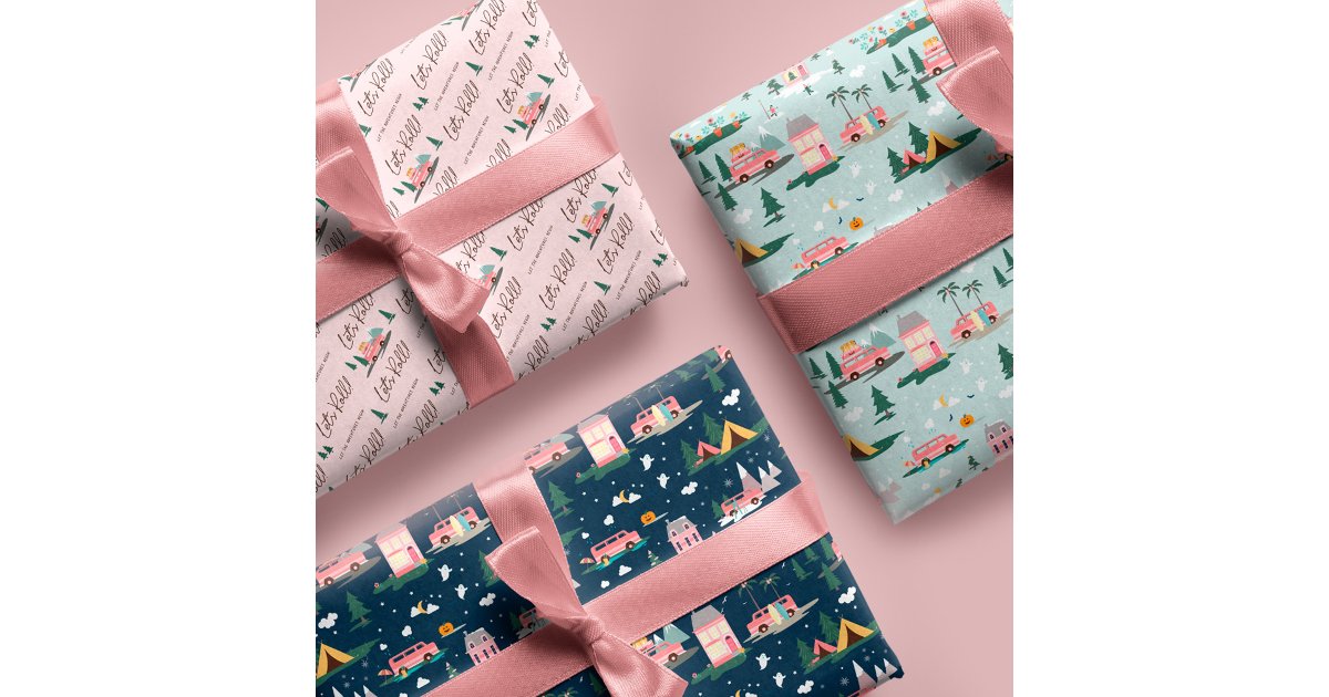 Let The Adventure Begin Chic Pink Retro Van Travel Wrapping Paper ...
