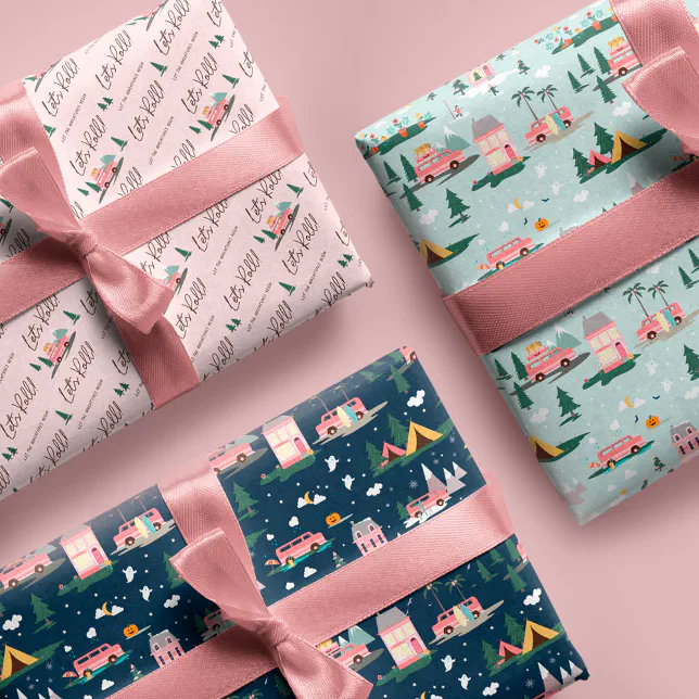 Let The Adventure Begin Chic Pink Retro Van Travel Wrapping Paper ...