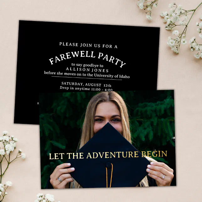 Let the Adventure Begin Graduation Farewell Party Foil Invitation | Zazzle
