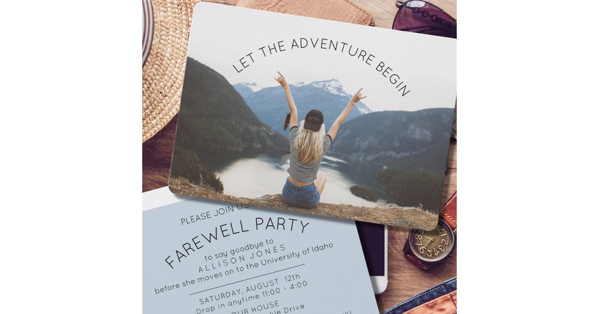 Let the Adventure Begin Photo Farewell Party Invitation | Zazzle