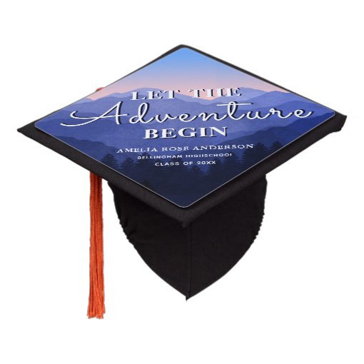 Let The Adventure Begin Rustic Mountain Graduation Cap Topper | Zazzle