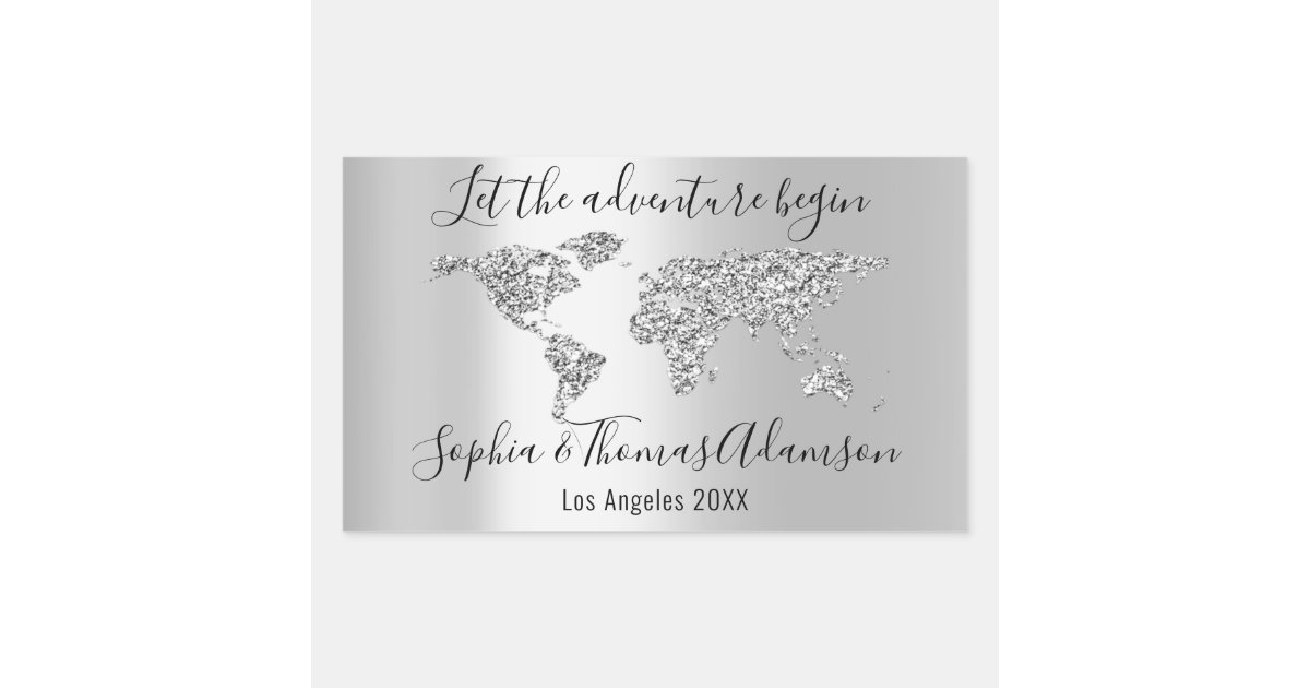 Let The Adventure Begin Wedding World Map Gray Rectangular Sticker | Zazzle
