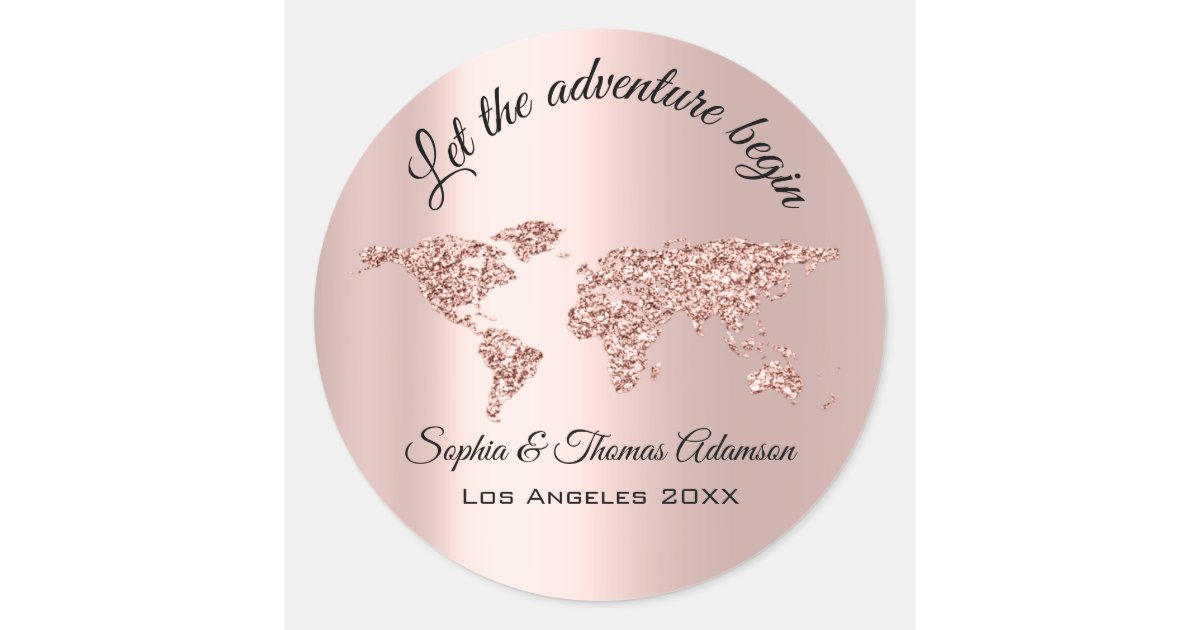 Let The Adventure Begin Wedding World Rose Classic Round Sticker | Zazzle