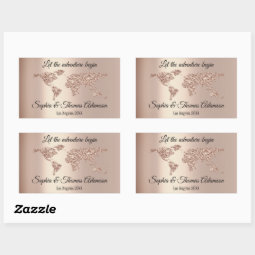 Let The Adventure Begin Wedding World Rose Gold Rectangular Sticker ...
