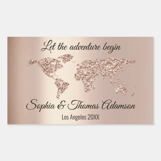 Let The Adventure Begin Wedding World Rose Gold Rectangular Sticker ...