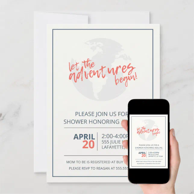 Let The Adventures Begin Travel Shower Invitation | Zazzle