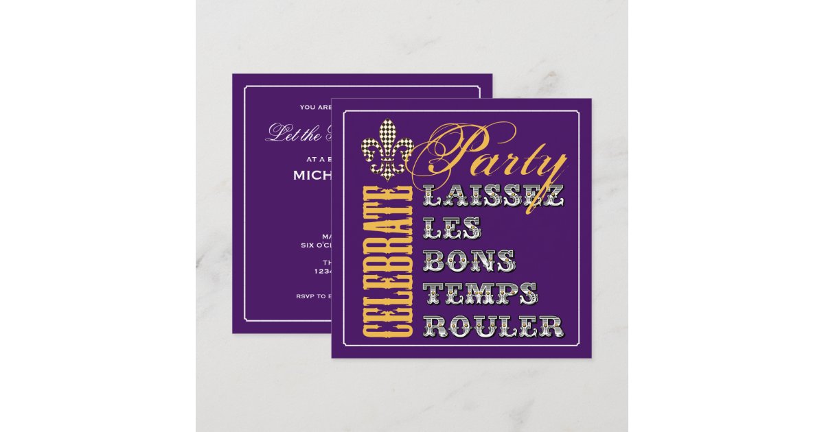 Let the Good Times Roll Party Purple Invitation | Zazzle