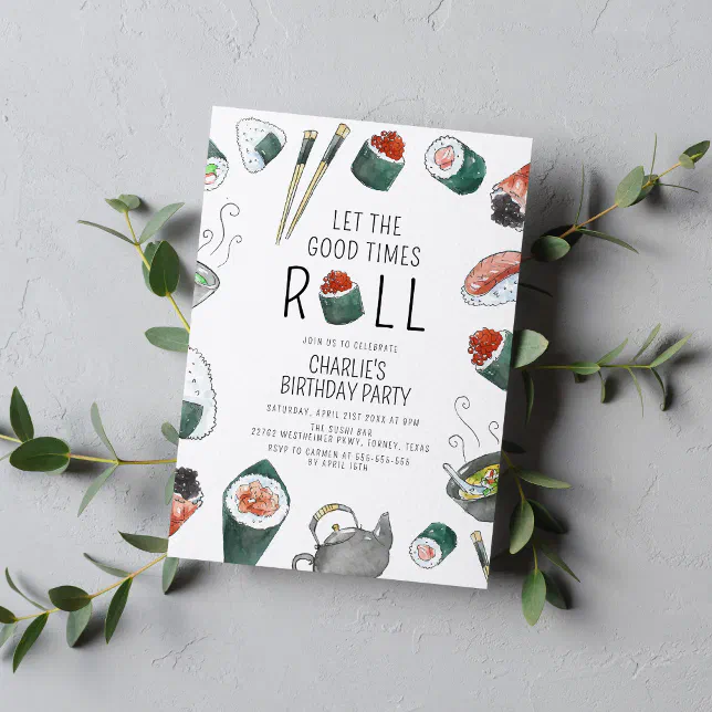 Let the Good Times Roll Sushi Party Birthday Invitation | Zazzle