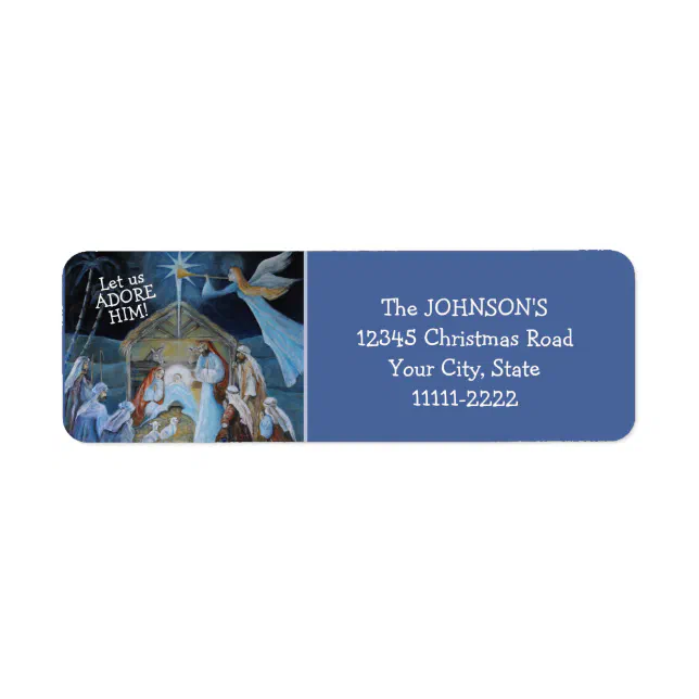 Let us Adore Him! Christmas Nativity Label | Zazzle