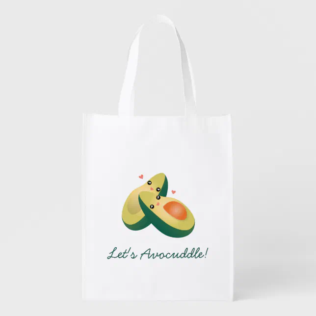 Let's Avocuddle Funny Cute Avocados Pun Humor Grocery Bag | Zazzle