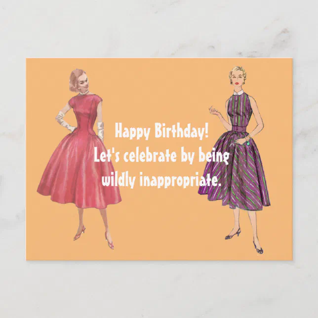 Lets Be Inappropriate Funny Retro Birthday Postcard | Zazzle