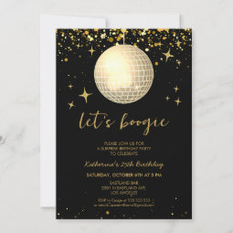 Let's Boogie Retro Disco Ball Glitters Birthday Card | Zazzle